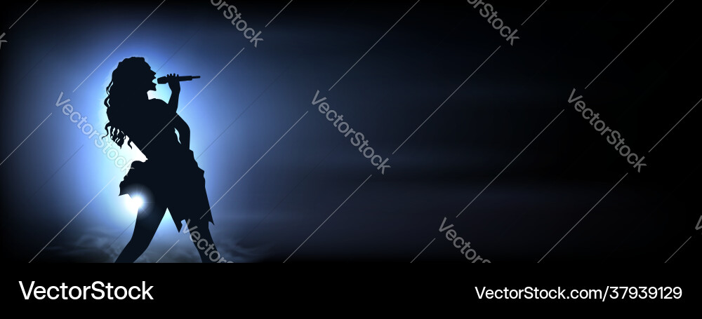 Singer under glowing blue bright lights Royalty Free Vector