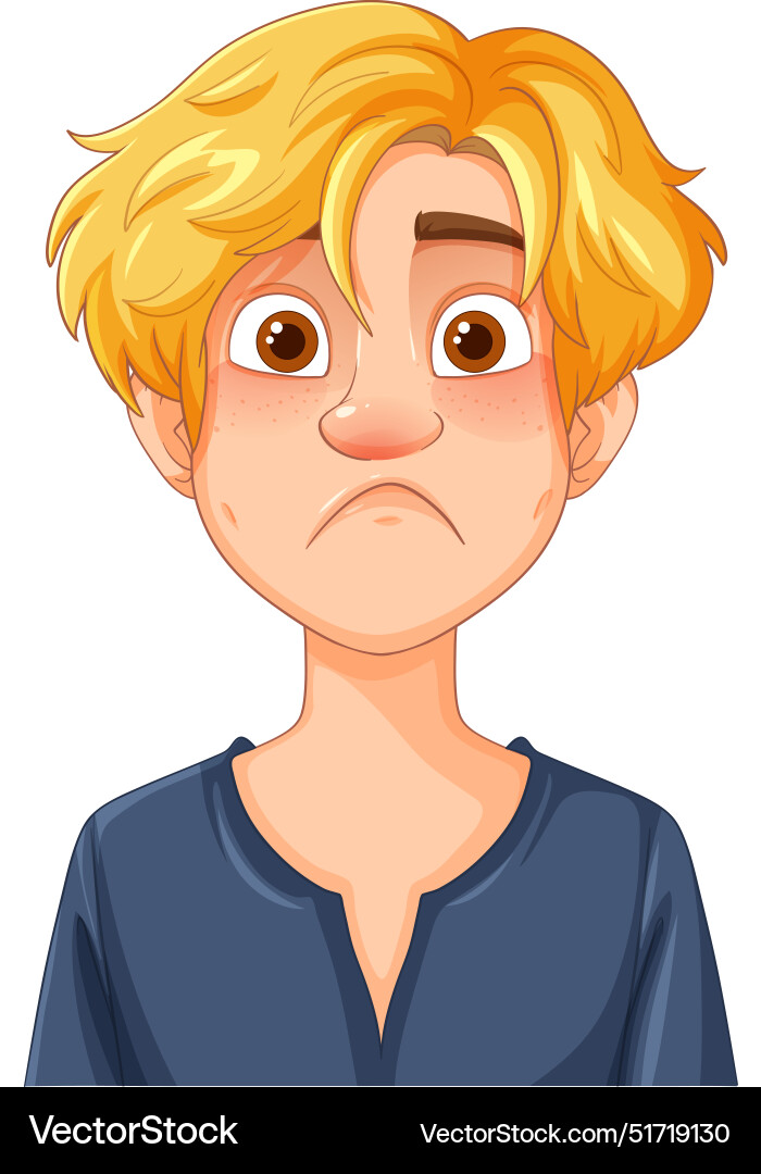 A young man with a worried expression Royalty Free Vector