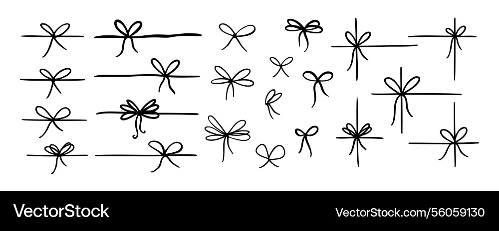 Bow gift ribbon hand drawing line element set Vector Image