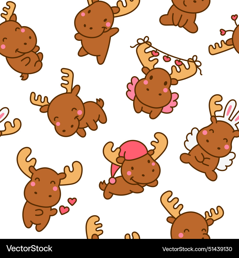 Cute kawaii moose character seamless pattern Vector Image
