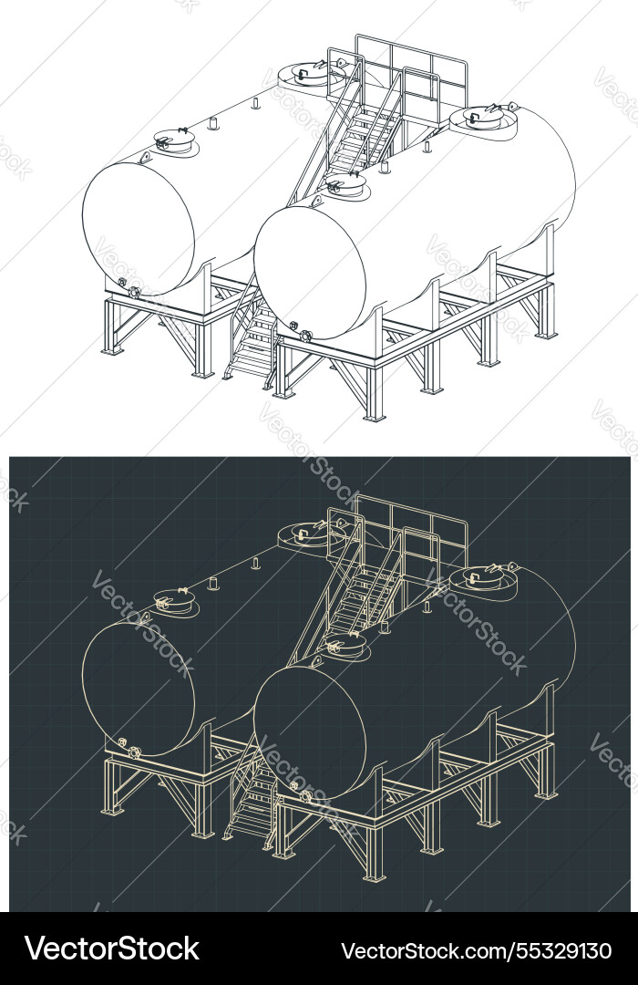 Petroleum tanks isometric blueprints Royalty Free Vector