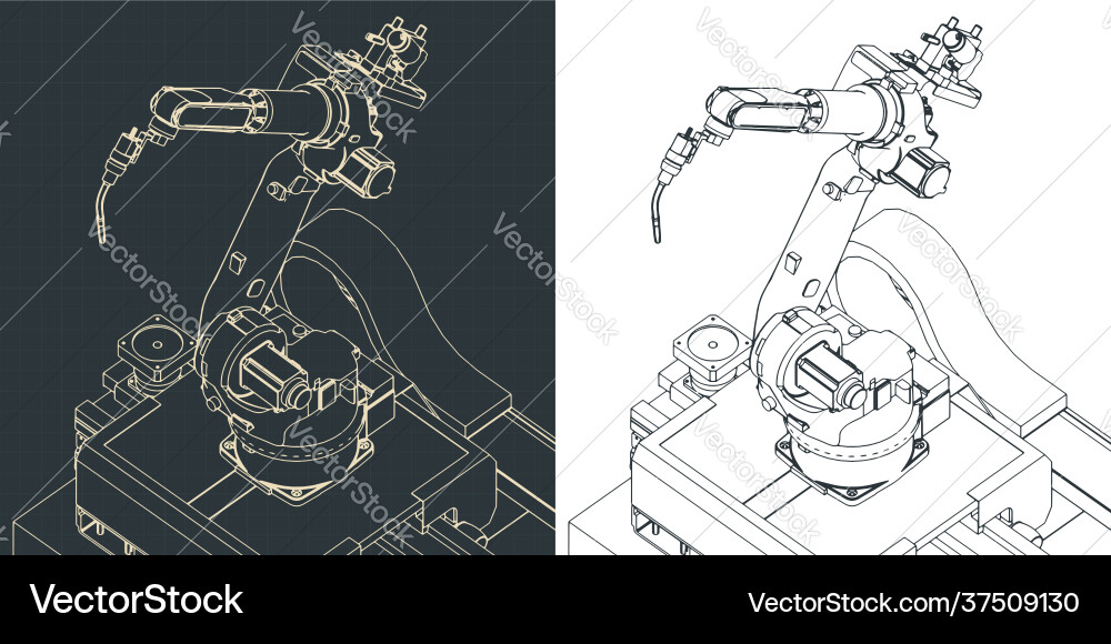 Robotic welding machine drawings Royalty Free Vector Image