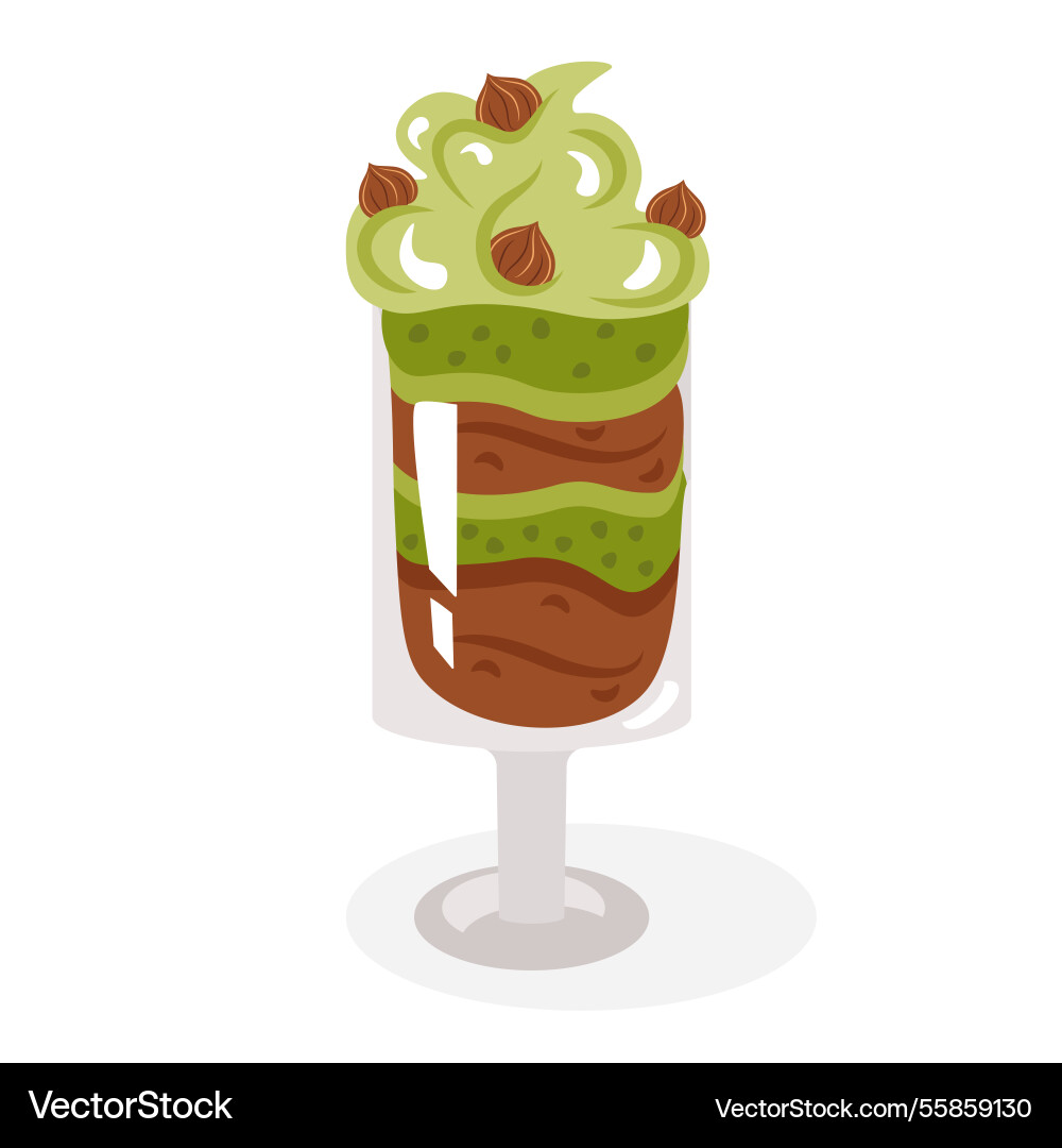 Trifle with matcha tea dessert laid out in layers Vector Image