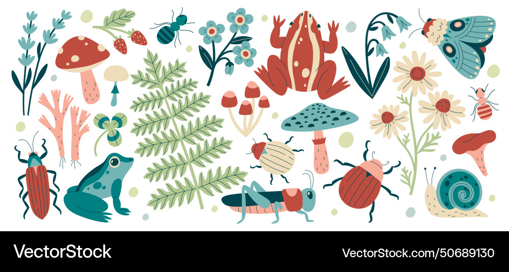 Wild nature of forest collection with plants Vector Image