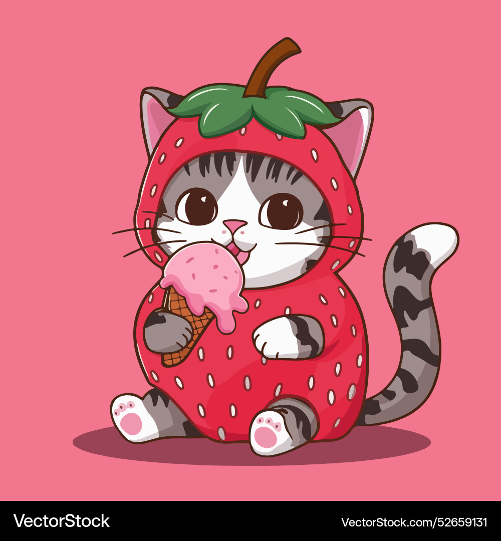 Berry cute strawberry cat sticker Royalty Free Vector Image