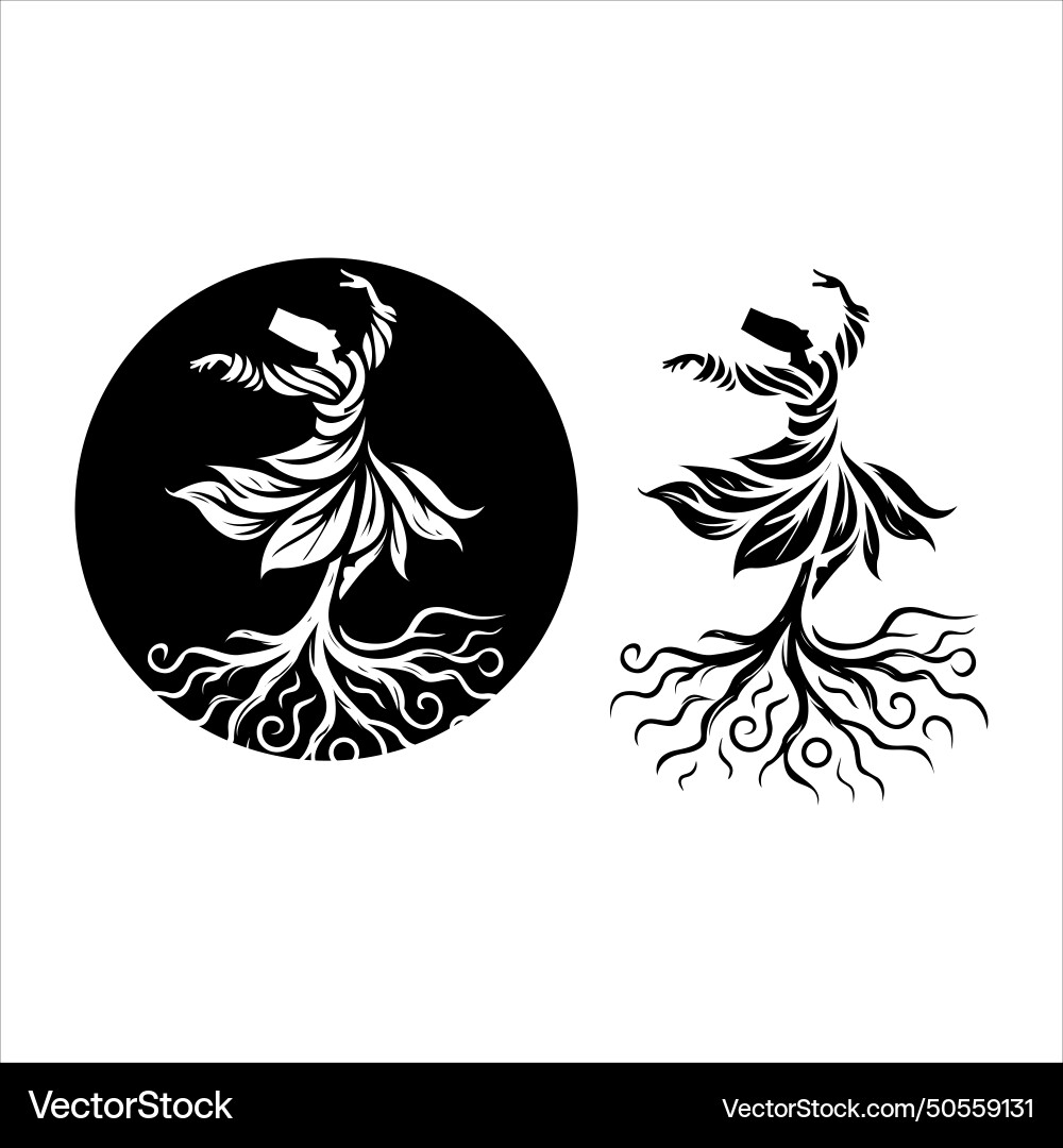 Logo of a man doing an arabic dance with tree Vector Image