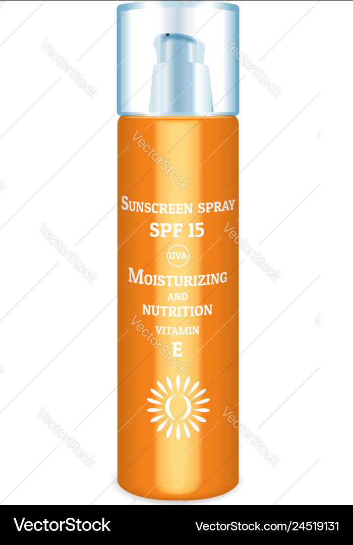 Sunscreen spray icon realistic style Royalty Free Vector