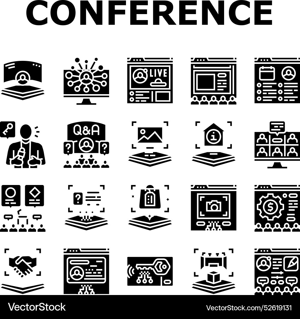 Virtual conference event online icons set Vector Image