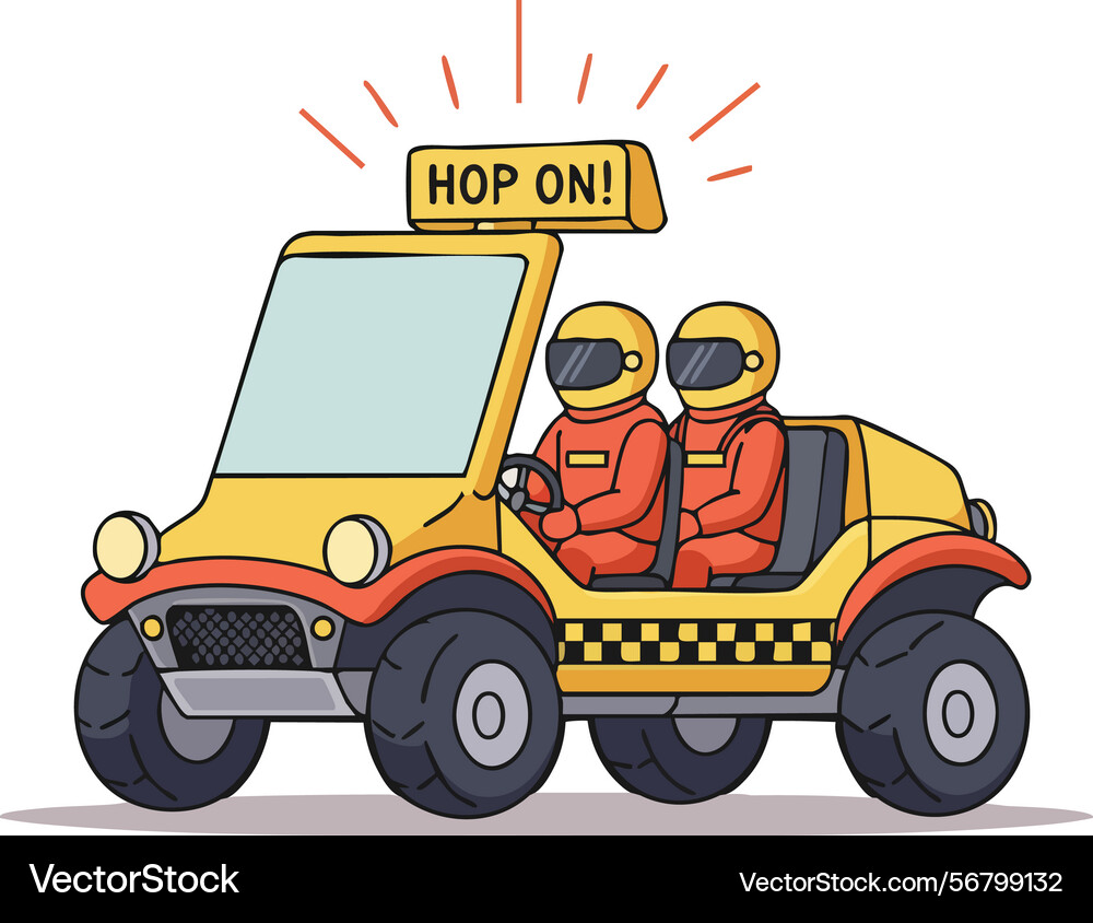 Cartoon off road buggy with two drivers Royalty Free Vector