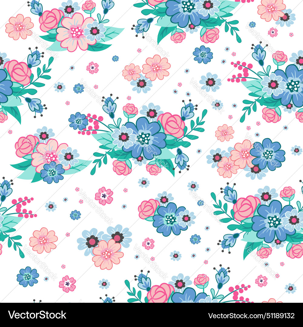Cute flowers on a mint color background seamless Vector Image