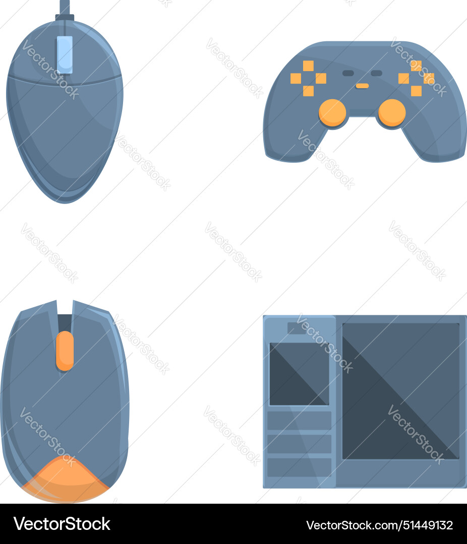 Gamer accessory icons set cartoon Royalty Free Vector Image