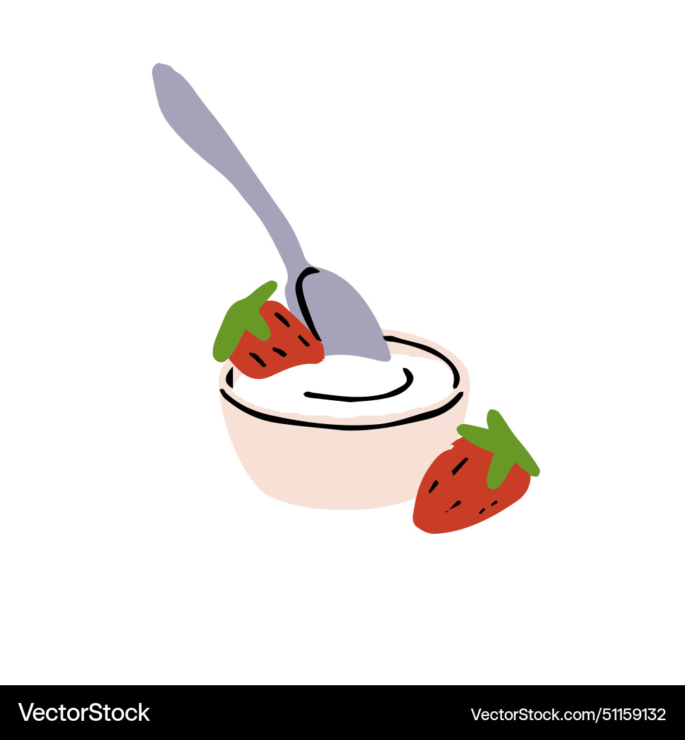Greek yogurt in jar with berries spoon Royalty Free Vector