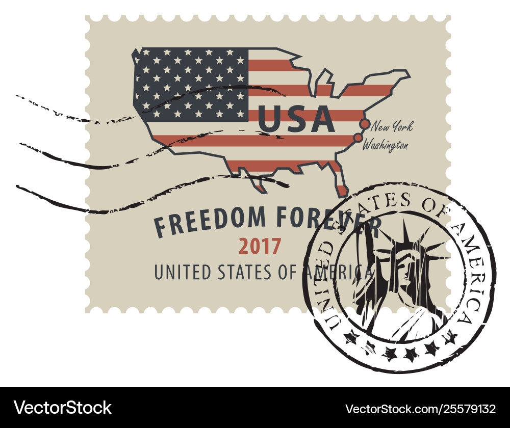 Postage stamp with american flag in form us map Vector Image