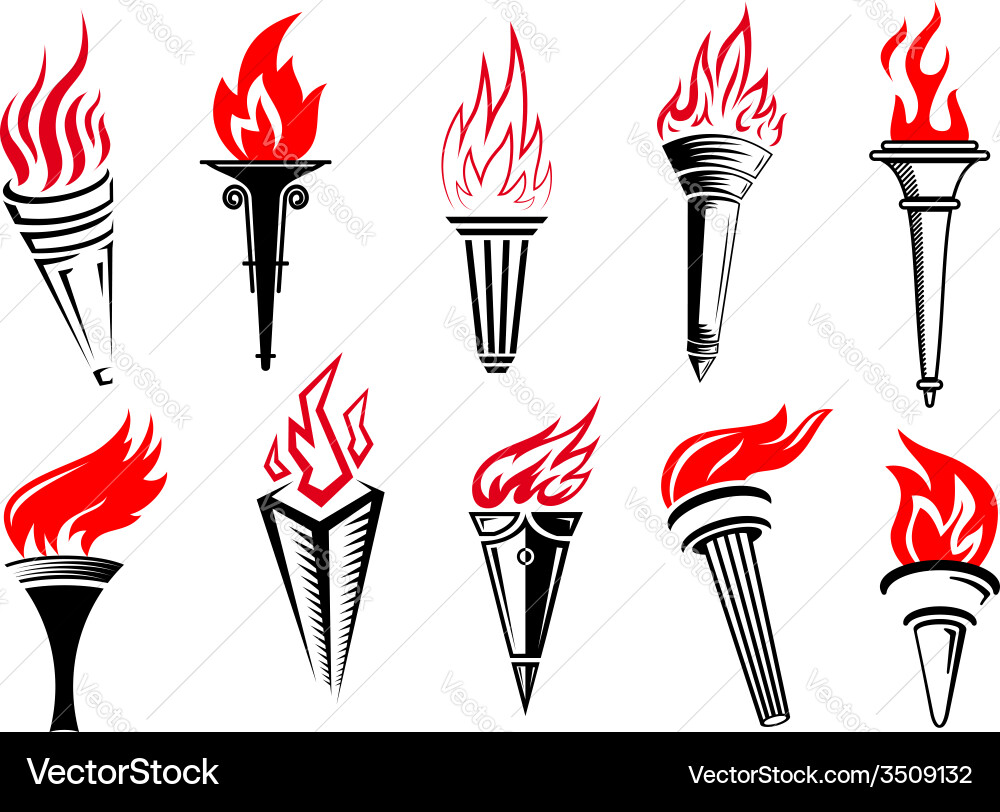 Torches with red flame icon set Royalty Free Vector Image
