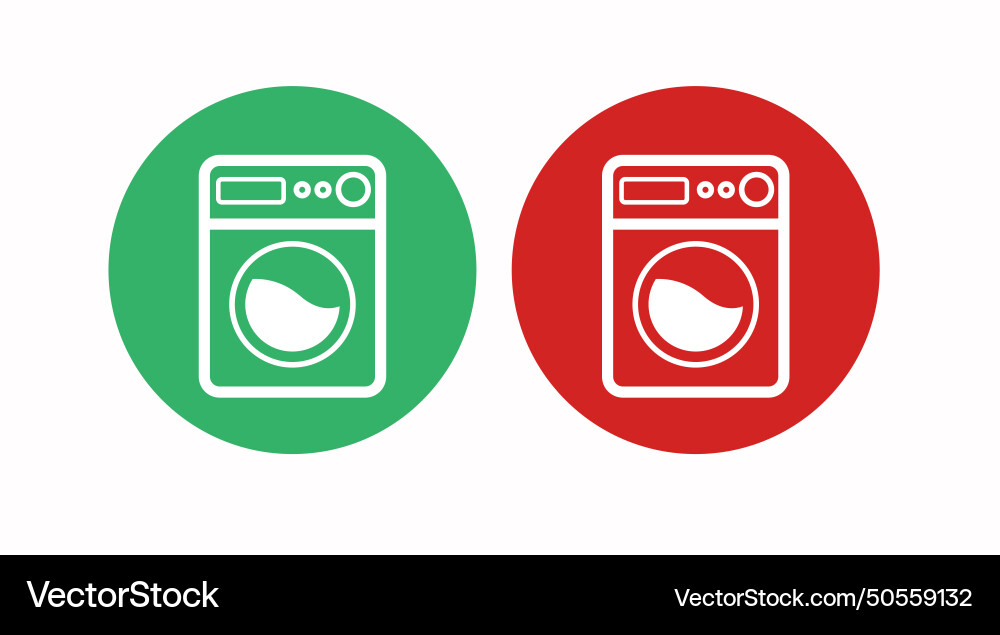 Washing machine green and red rounded icon set Vector Image
