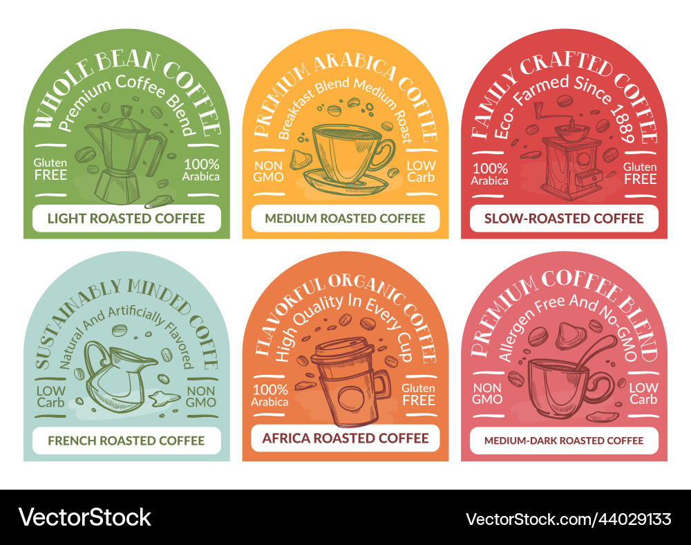 Label design set for wholebean coffee package Vector Image