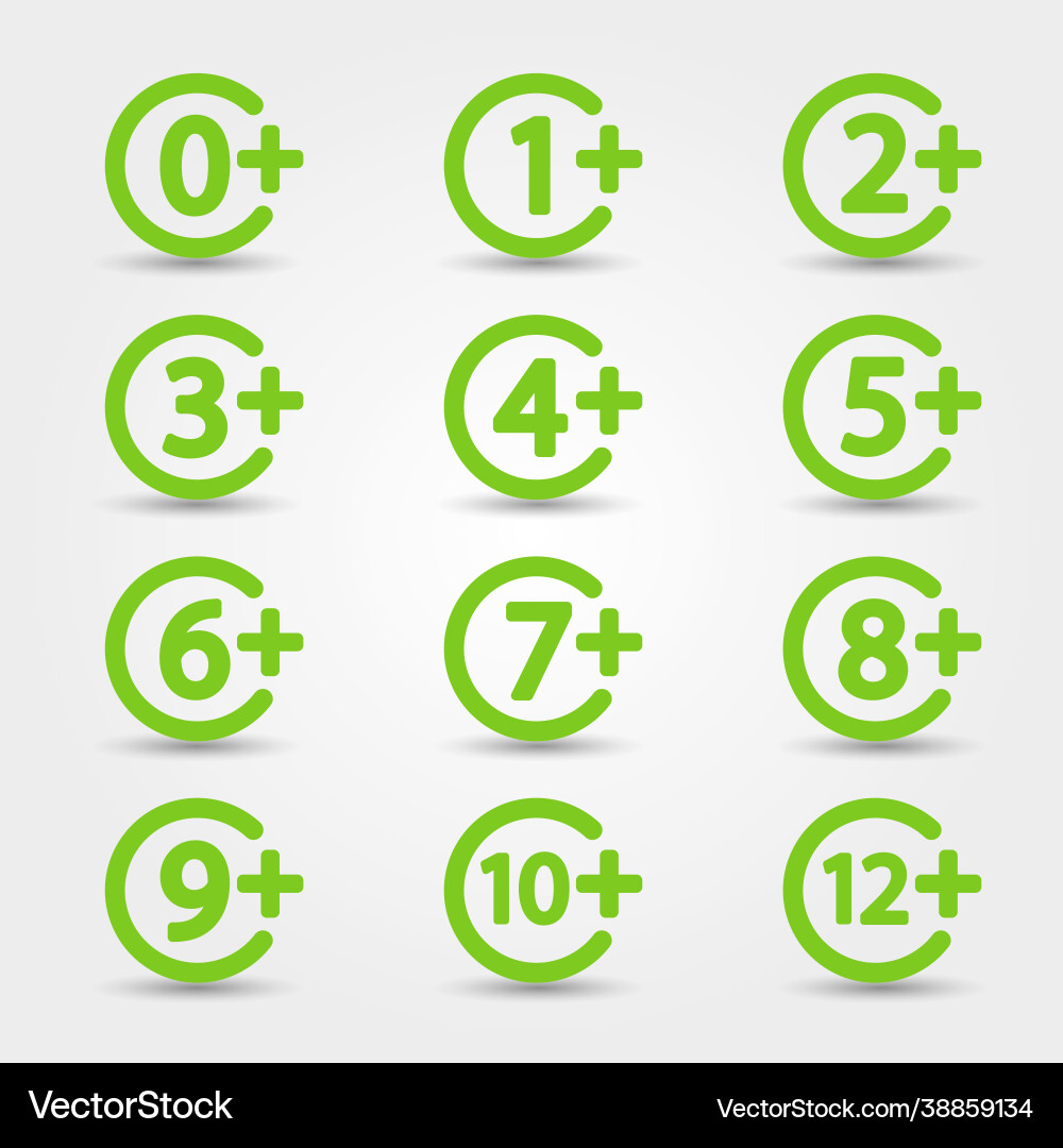 Kids age limits restrictions signs set Royalty Free Vector