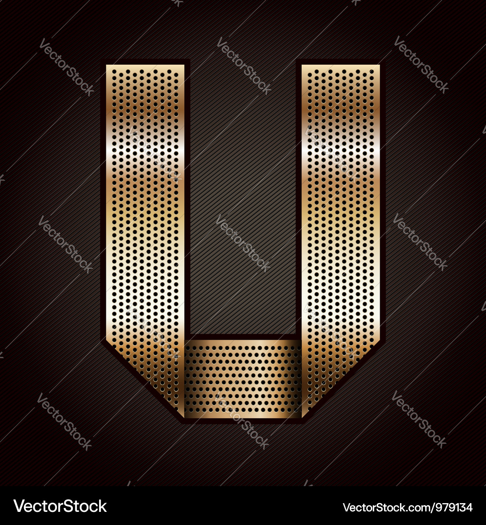 Letter metal gold ribbon - u Royalty Free Vector Image