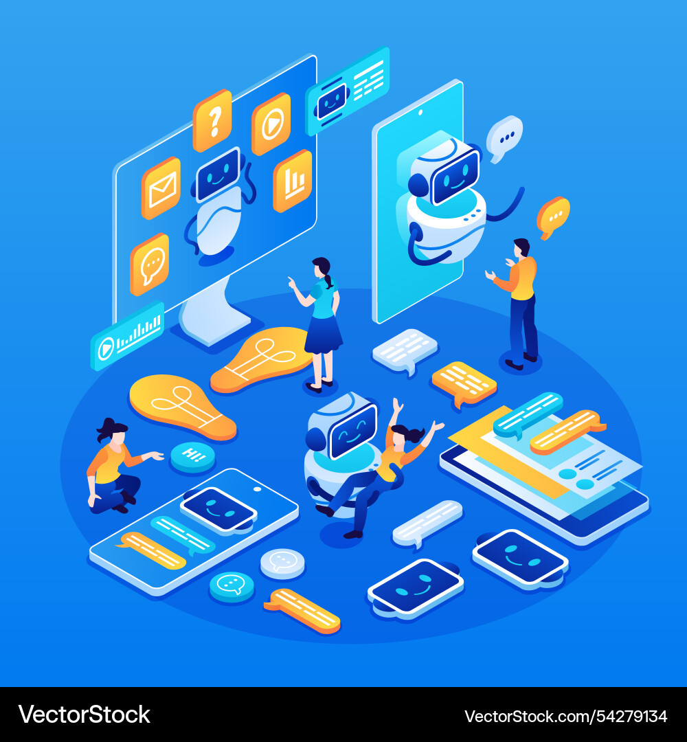 People interacting with ai chatbots in digital Vector Image