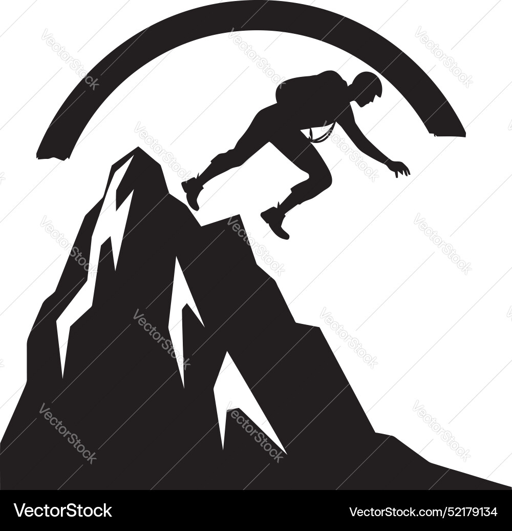 Thrill triumph man climbing mountain icon Vector Image