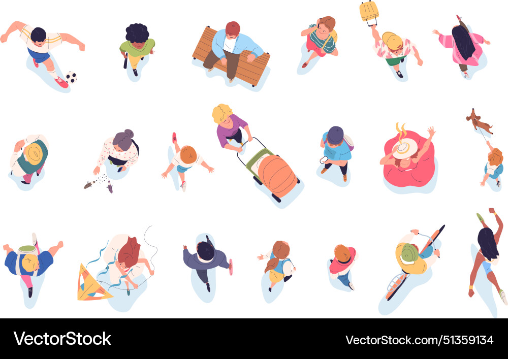 Walking people top view overhead person Royalty Free Vector