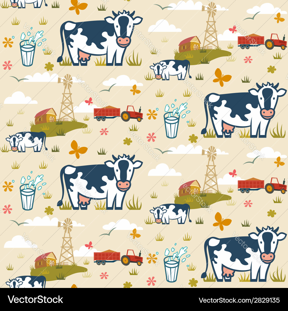 Farm cows seamless pattern Royalty Free Vector Image