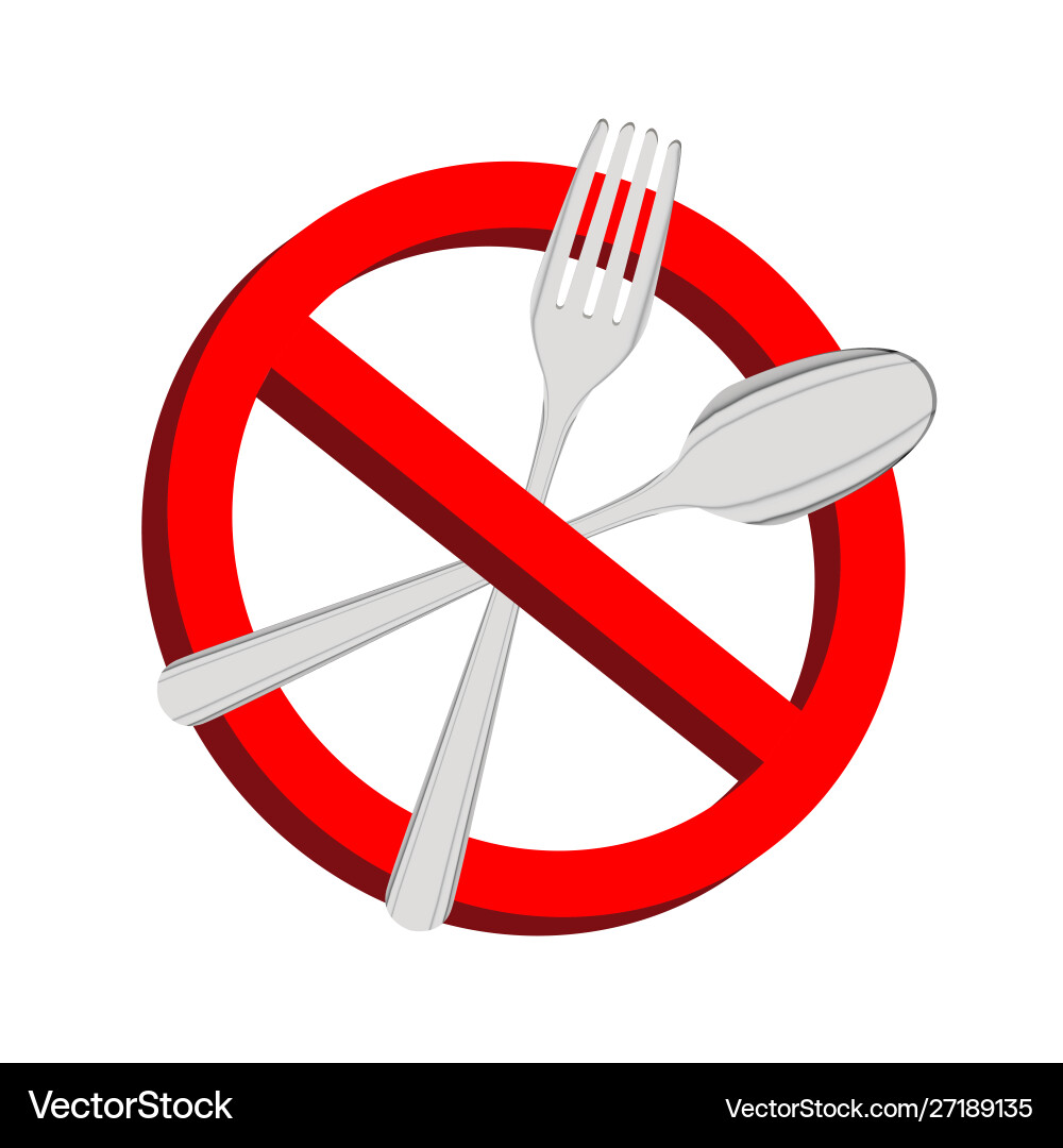 No food prohibition sign fork and spoon inside Vector Image