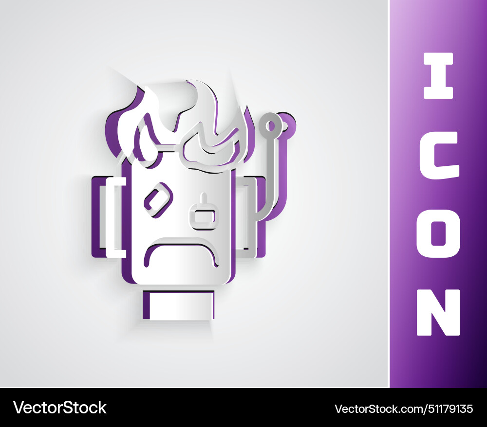 Paper cut robot burned out icon isolated on grey Vector Image