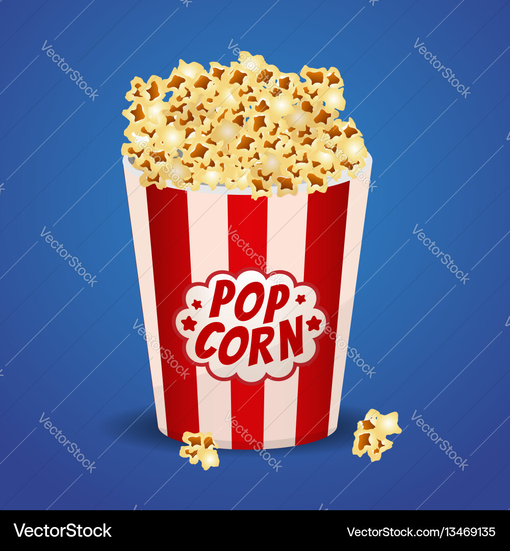 Popcorn in a red striped bucket box Royalty Free Vector