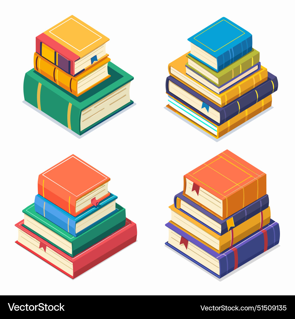 Stacks colorful books isometric design various Vector Image