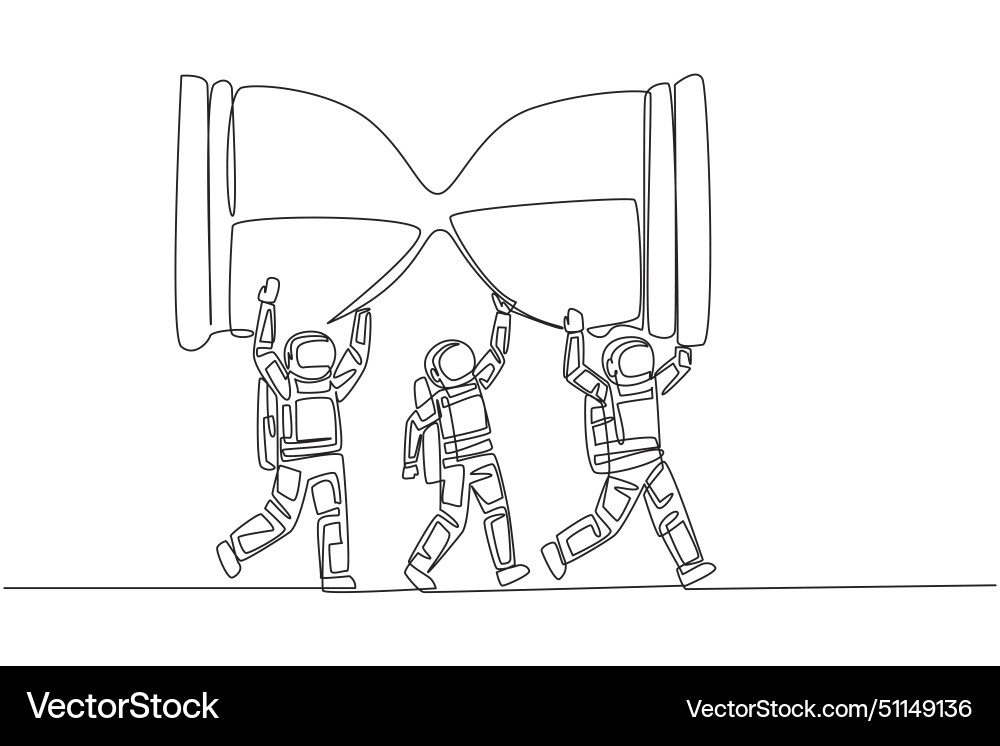 Continuous one line drawing a group of astronauts Vector Image