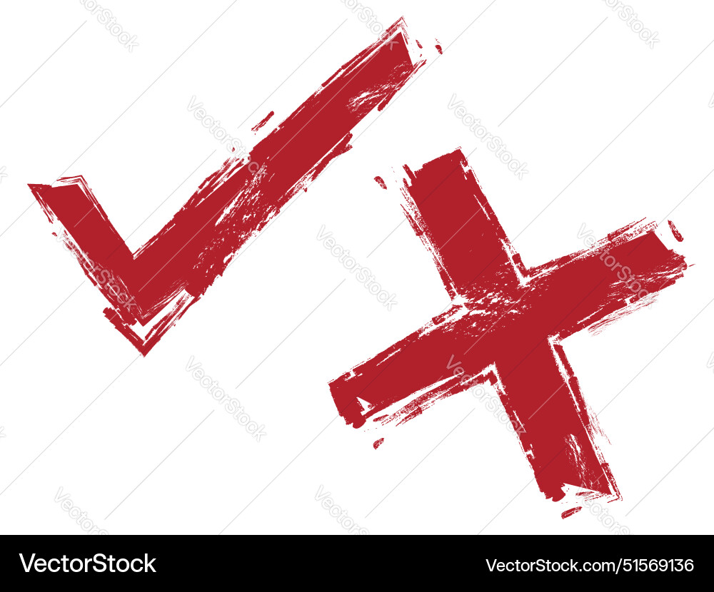 Roughness cross and tick Royalty Free Vector Image