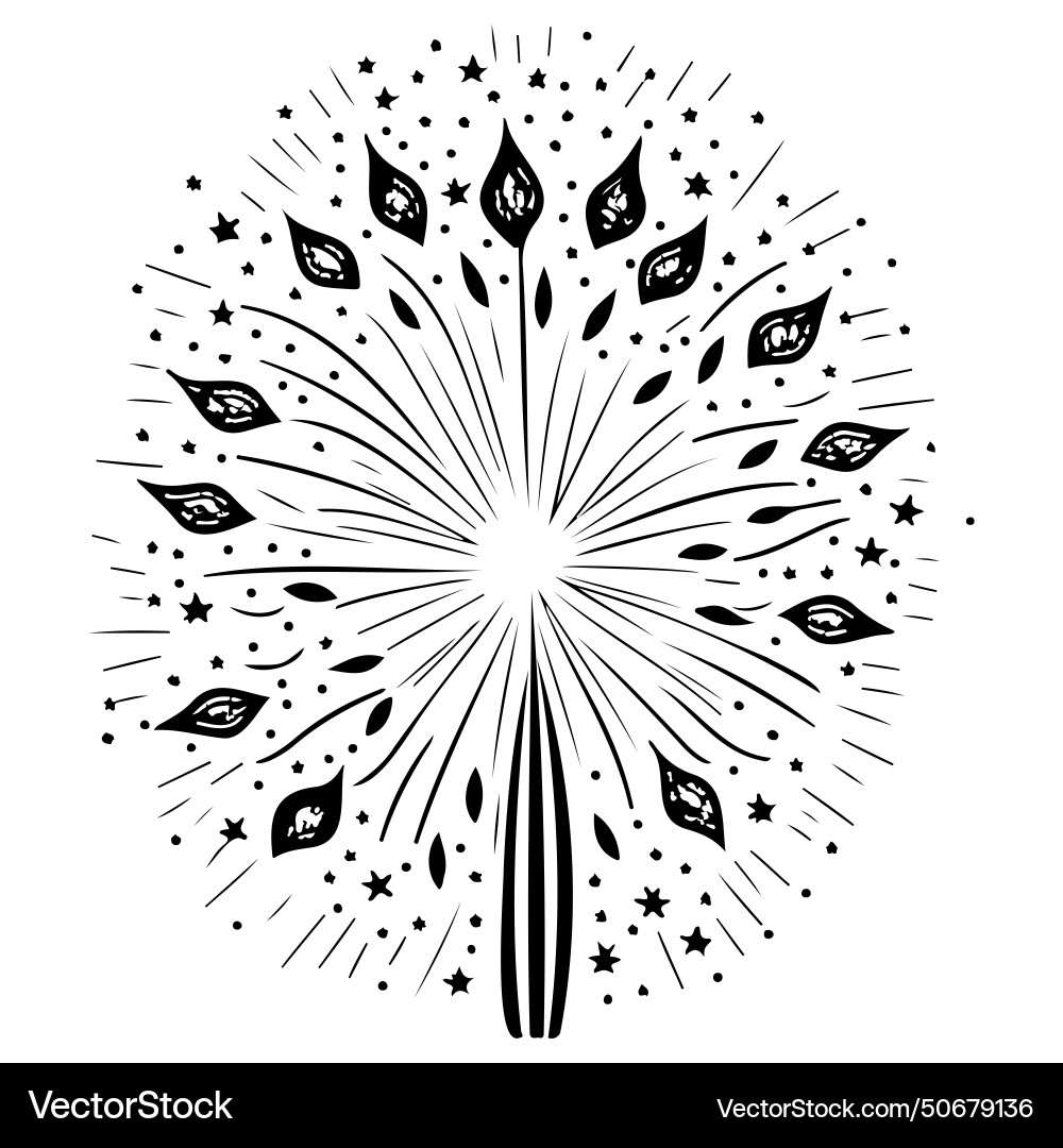 Shining firework with stars sketch draw Royalty Free Vector