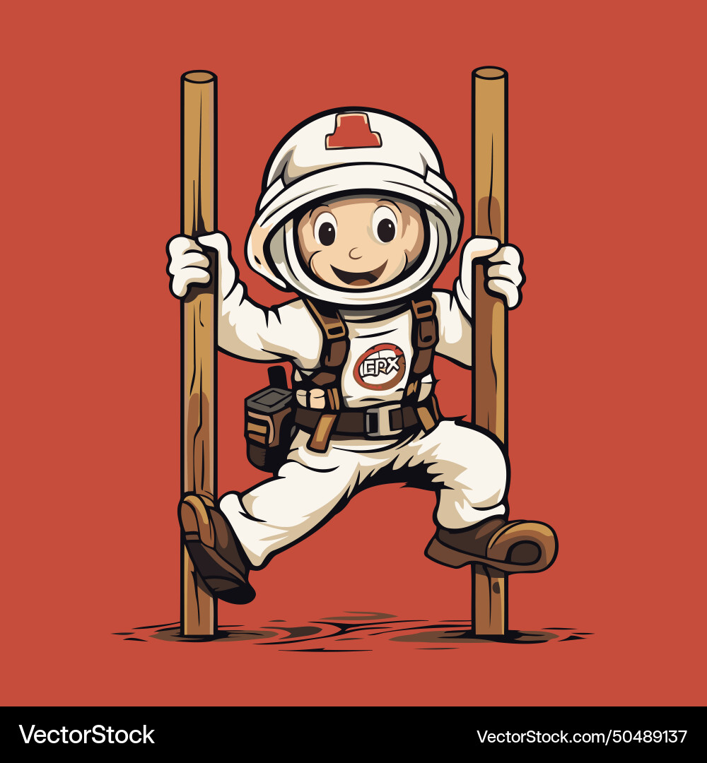 Cartoon astronaut on a ladder Royalty Free Vector Image