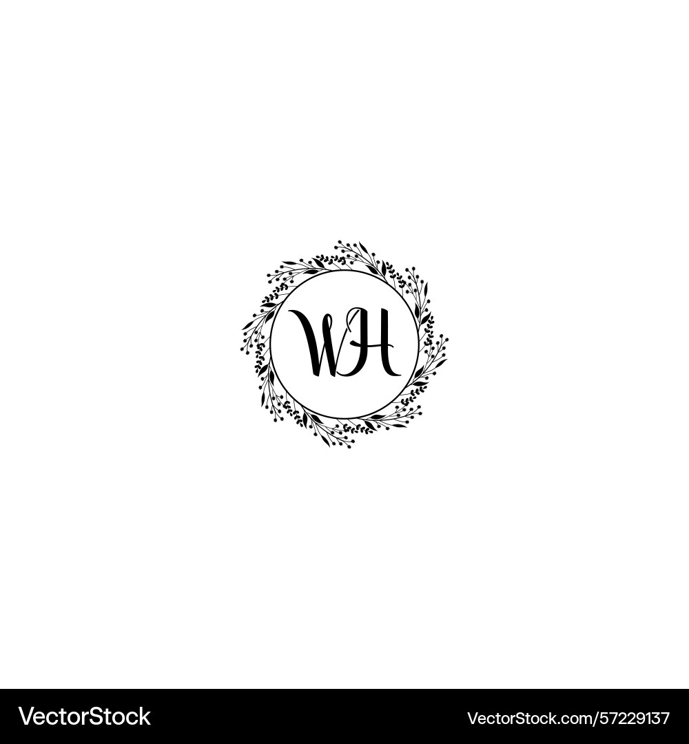 Floral handwritten monogram logos with wh initials