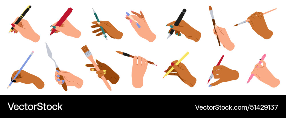 Human writing hands arms hold pencils markers Vector Image
