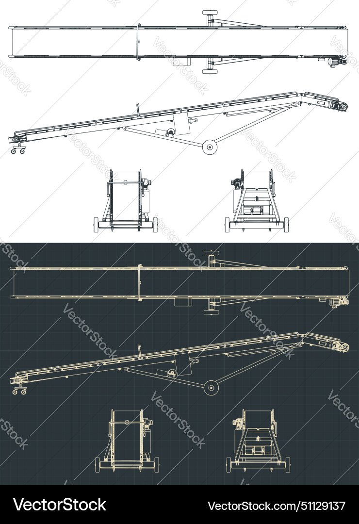 Mobile belt conveyor blueprints Royalty Free Vector Image