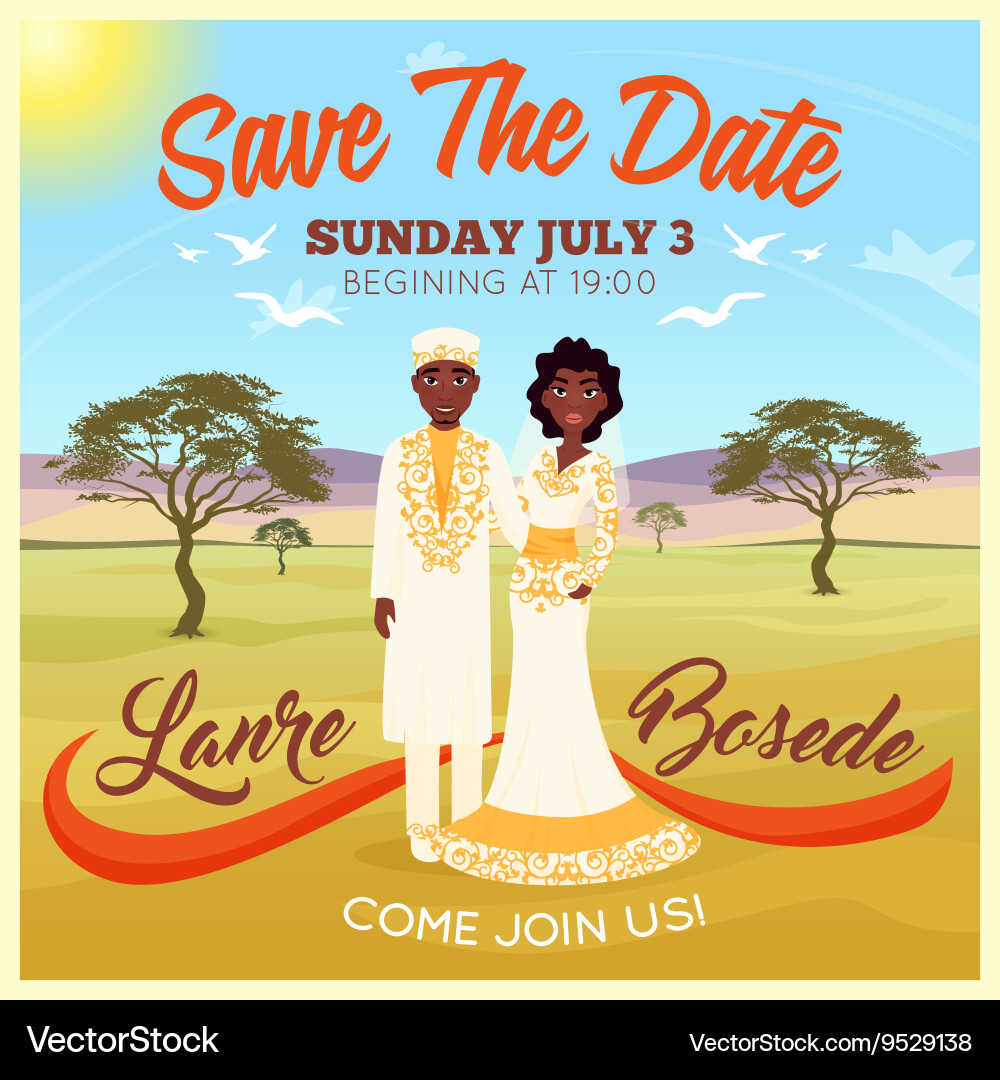 Africans wedding couple poster Royalty Free Vector Image