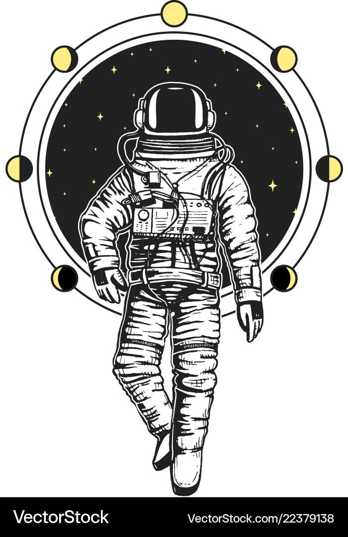Astronaut spaceman cards moon phases planets Vector Image