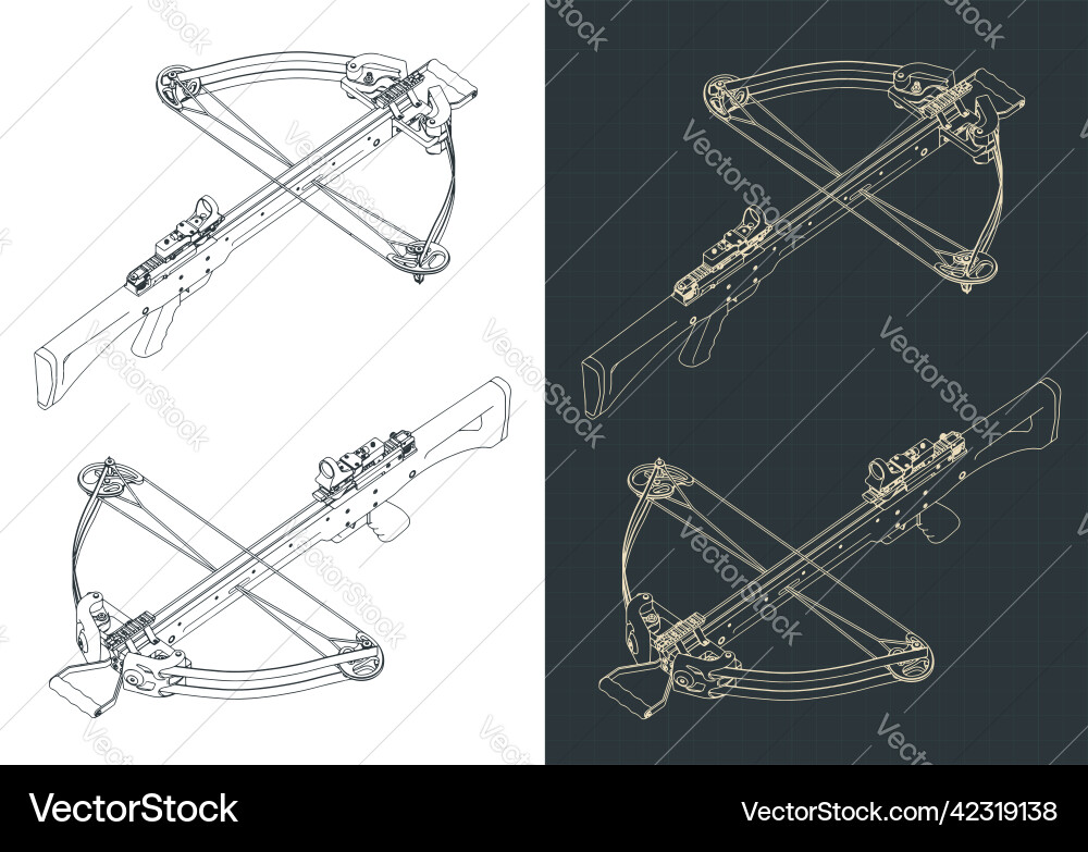 Block crossbow isometric blueprints Royalty Free Vector
