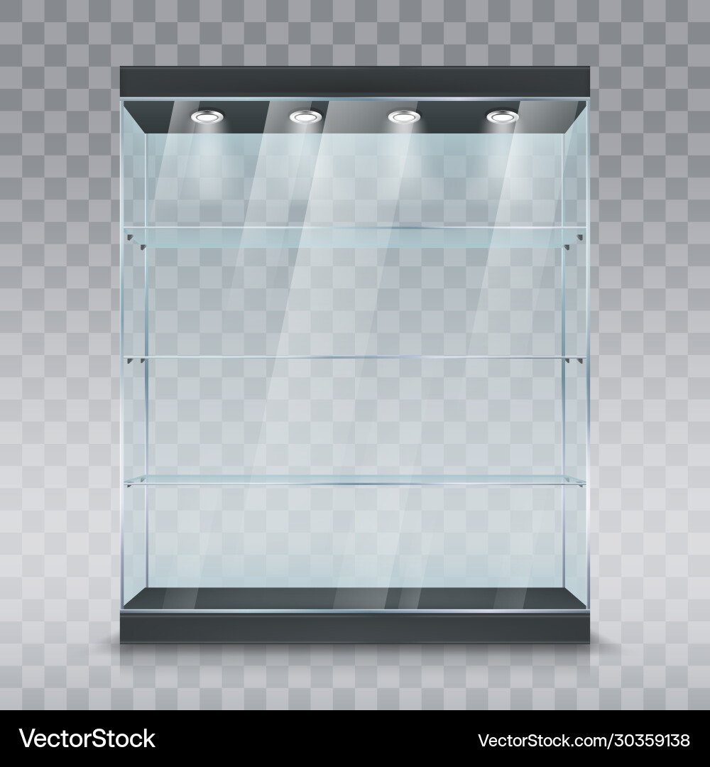 Glass showcase display cabinet mockup Royalty Free Vector
