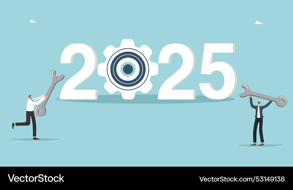 Men turn the gear in 2025 Royalty Free Vector Image
