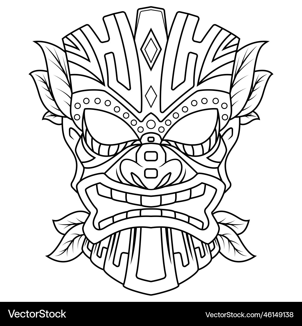 Tiki Mask Line Art Logo Royalty Free Vector Image