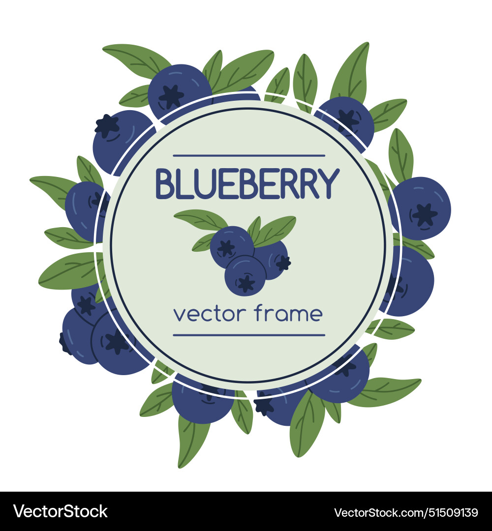Blueberry frame blueberries with leaves Royalty Free Vector