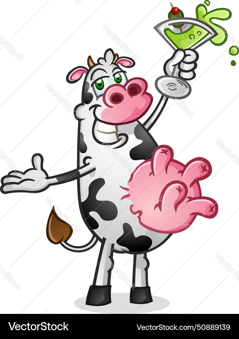 Cow cartoon character drinking a martini Vector Image