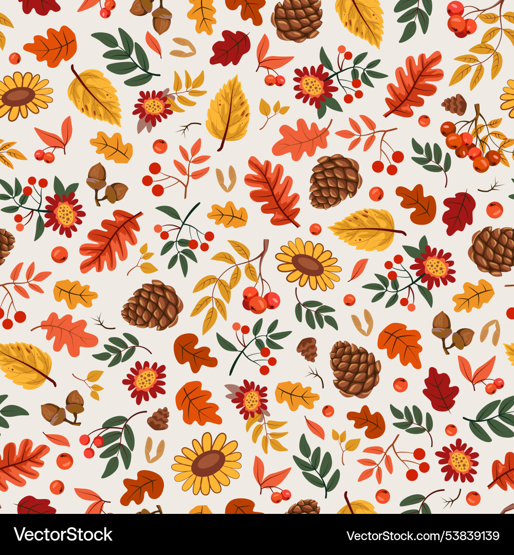 Cute autumn seamless pattern orange leaves Vector Image