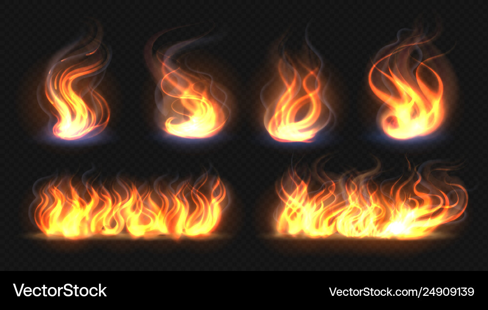 Fire flame effect realistic burning line on black Vector Image
