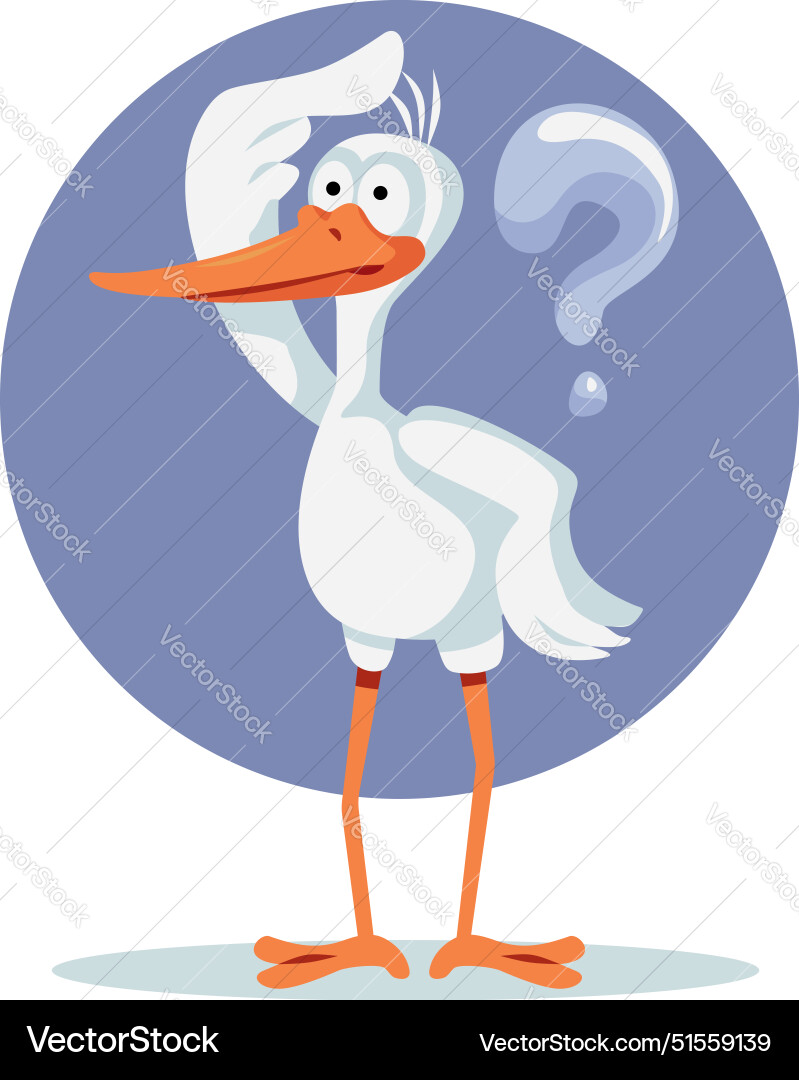 Funny stork having questions feeling puzzled Vector Image