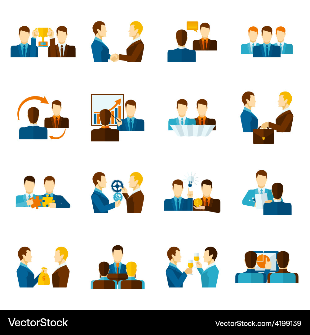 Partnership flat icons set Royalty Free Vector Image