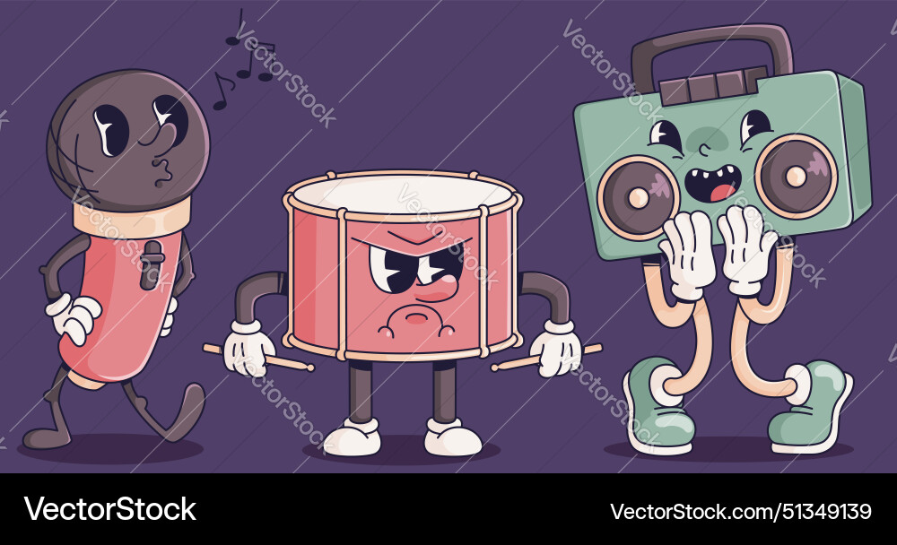 Retro music characters set isolated on background Vector Image